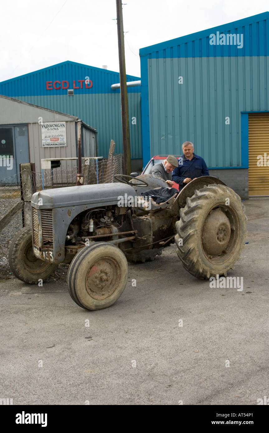 A welsh farmer drinving an old grey ferguson tractor Tregaron ...