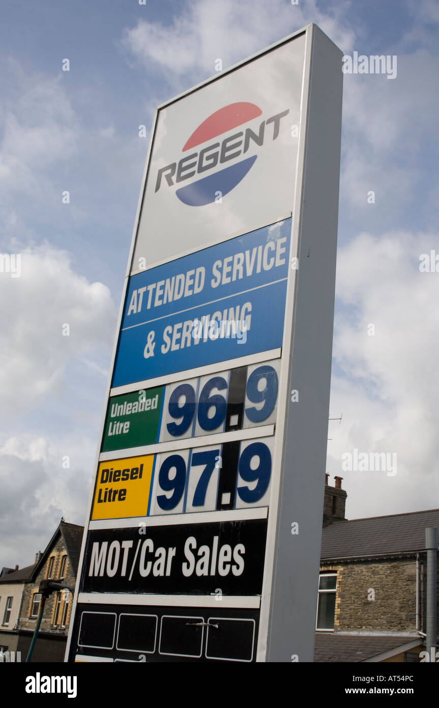 Attended service Regent petrol station sign Tregaron Ceredigion showing ...