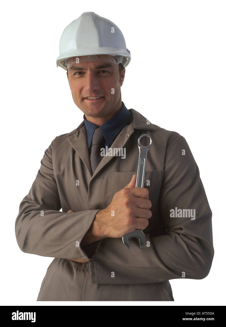 non specific tradesman wearing overalls Stock Photo - Alamy