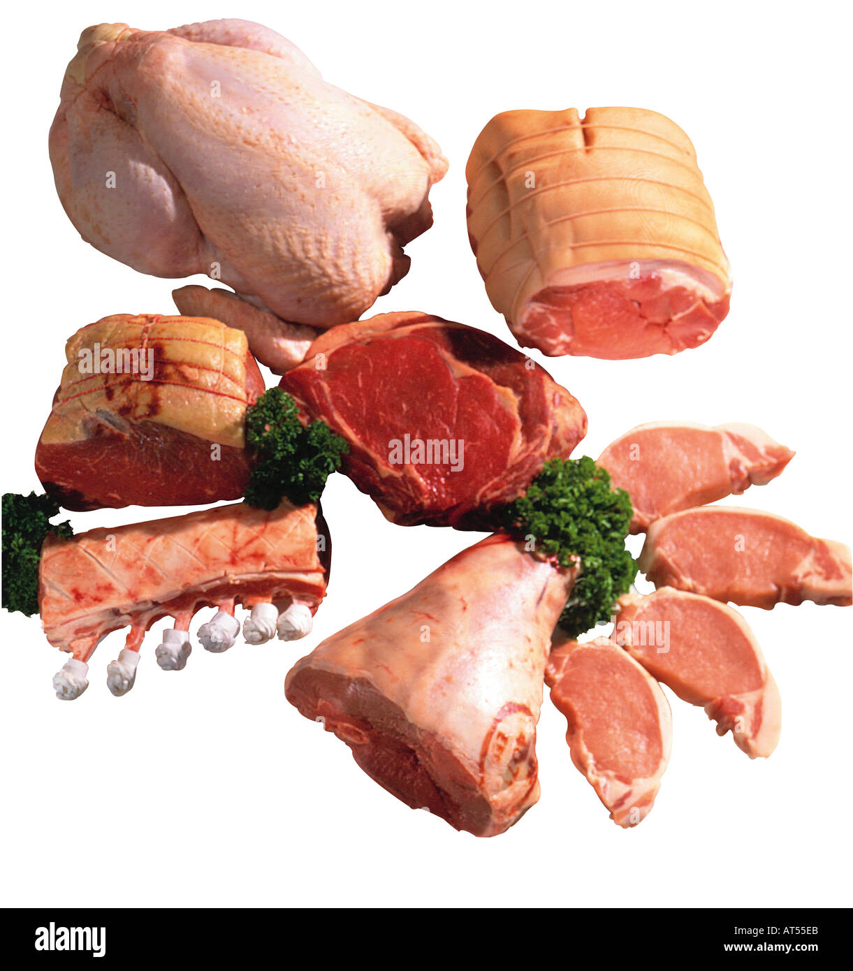 Photograph of various cuts and joints of meat Stock Photo - Alamy
