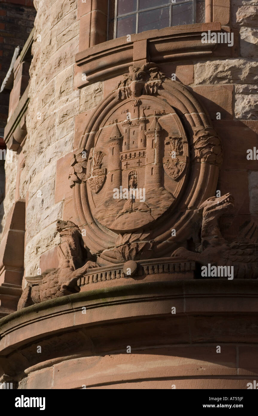 Denbigh (Dinbych) , Vale of Clwyd, North Wales - sign on the town hall ...