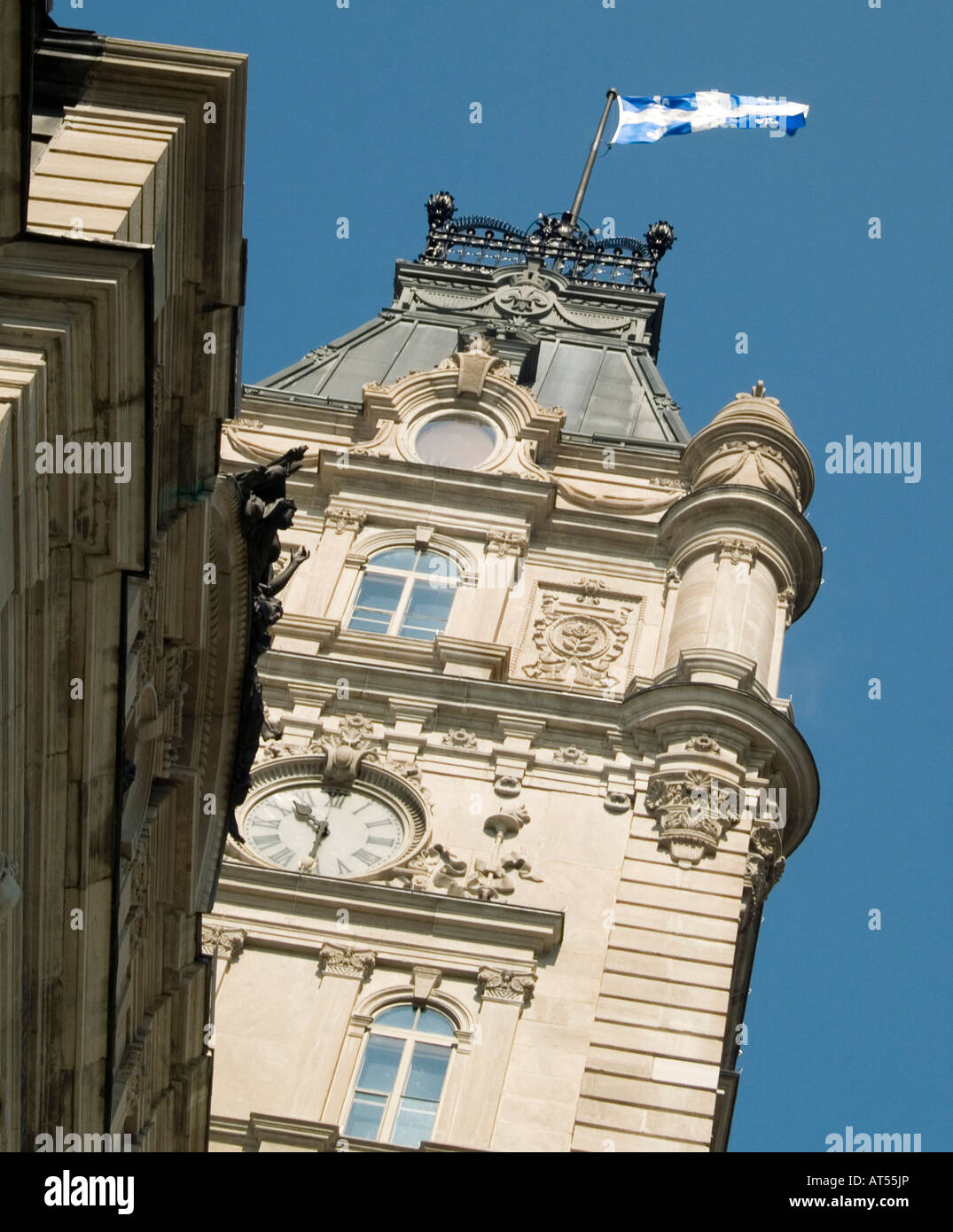 The Quebec Provincial flag flying at the top of the Assemblee Nationale ...