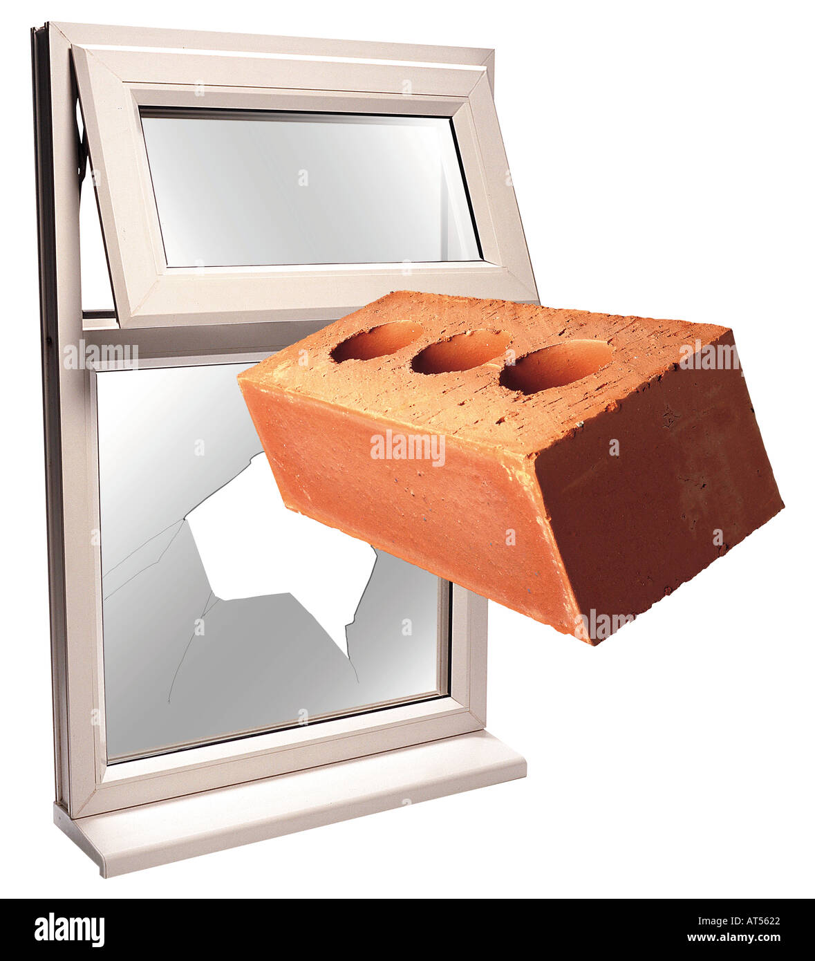 brick breaking a window Stock Photo - Alamy