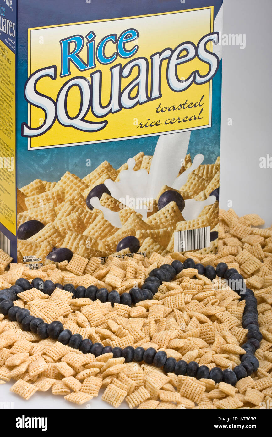 The box of Rice Squares cereal with Blueberries fruit simple breakfast ...