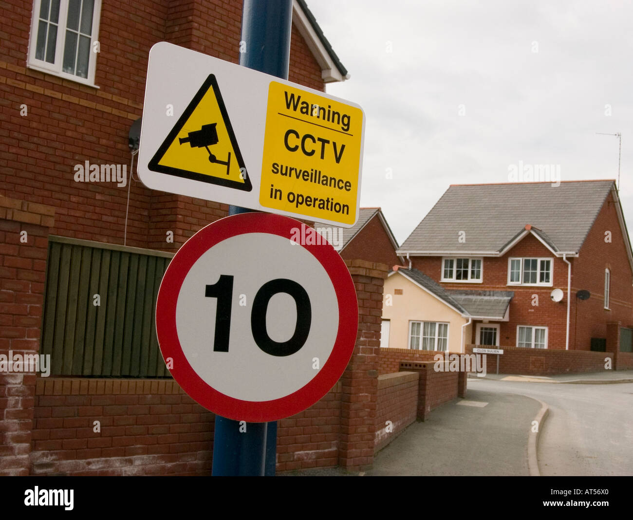 CCTV warning sign at new housing developments at Cae Ceredig Park y ...