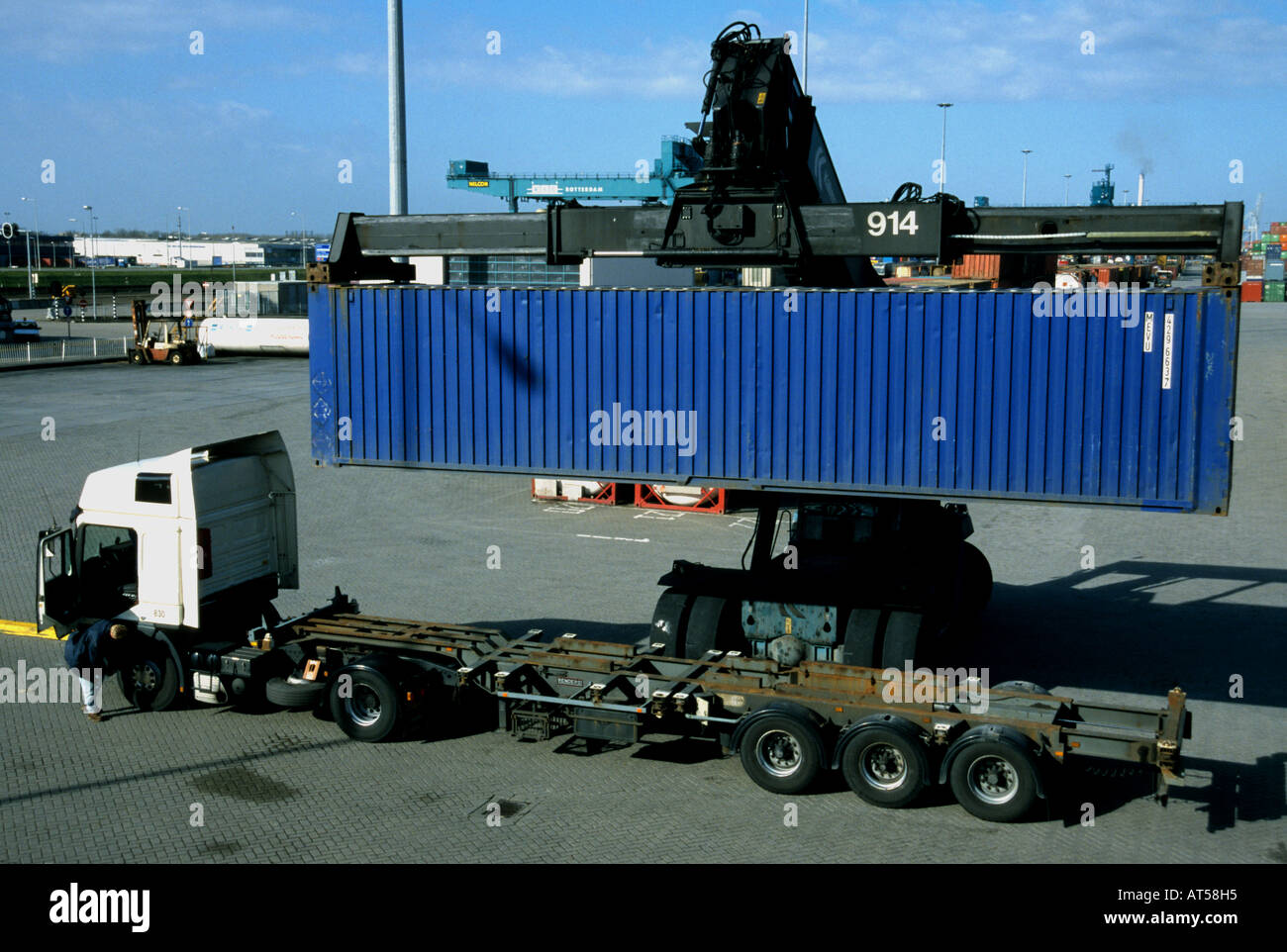 Rotterdam Netherlands containers boat Port Harbor Stock Photo - Alamy
