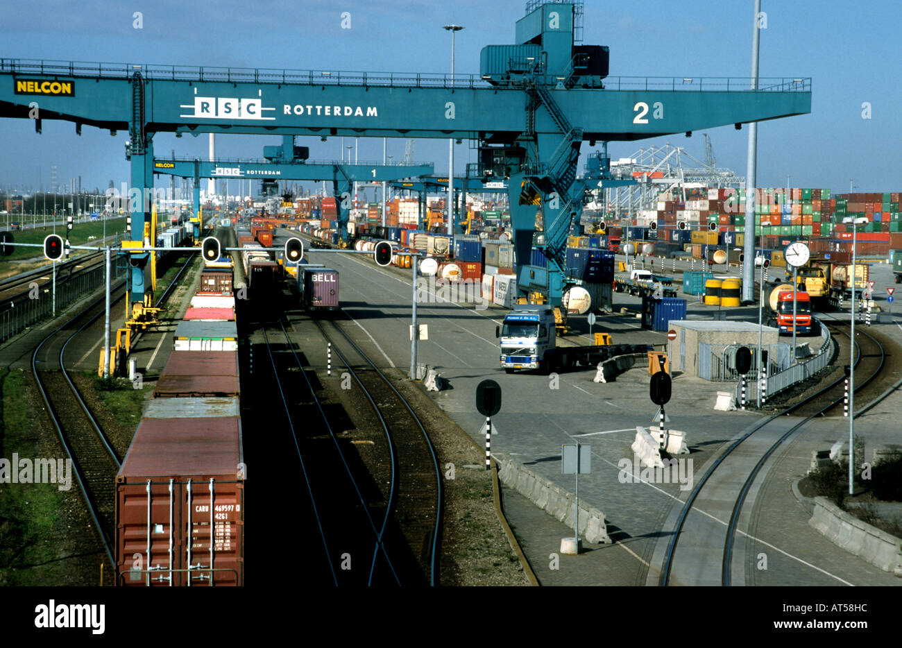 Rotterdam Netherlands containers boat Port Harbor Stock Photo - Alamy