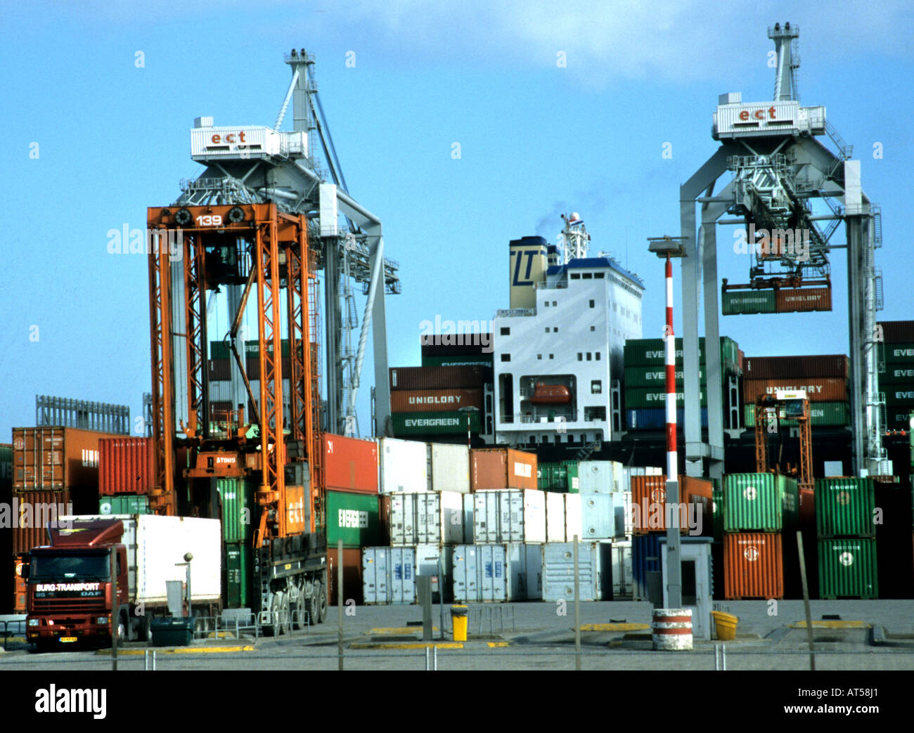 Rotterdam Netherlands containers boat Port Harbor Stock Photo - Alamy