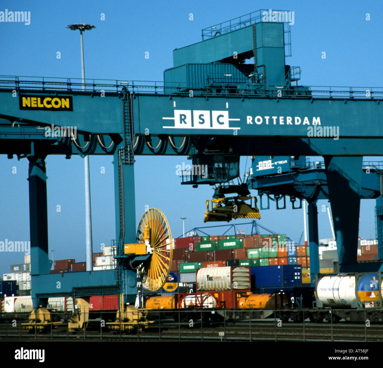 Rotterdam Netherlands containers boat Port Harbor Stock Photo - Alamy