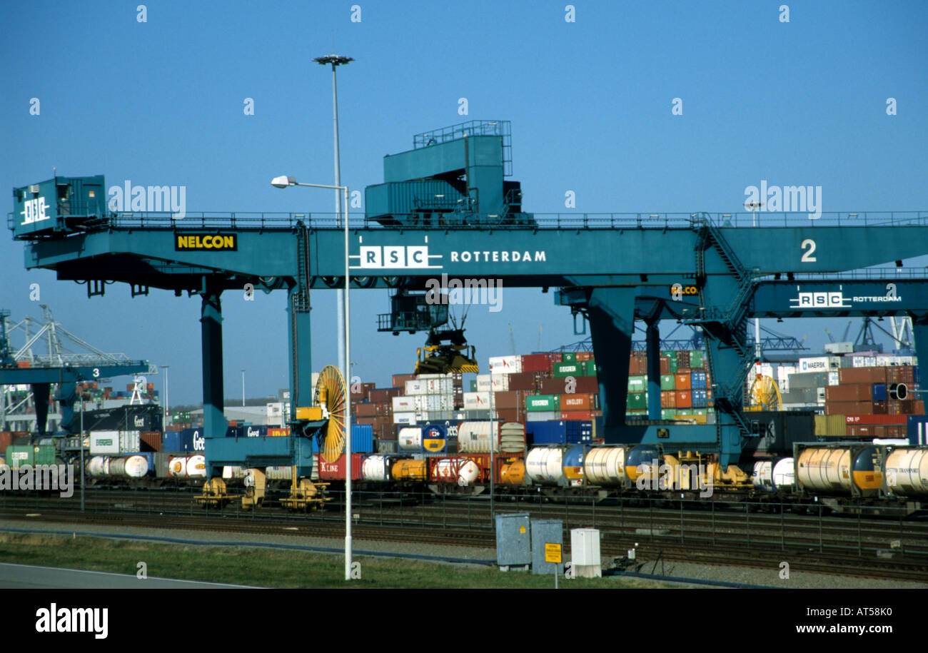 Rotterdam Netherlands containers boat Port Harbor Stock Photo - Alamy