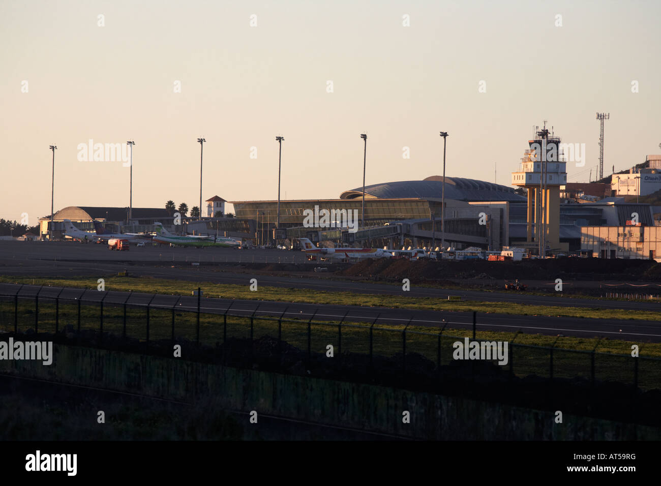 perimeter fence runway and terminal buildings of Los Rodeos Tenerife ...