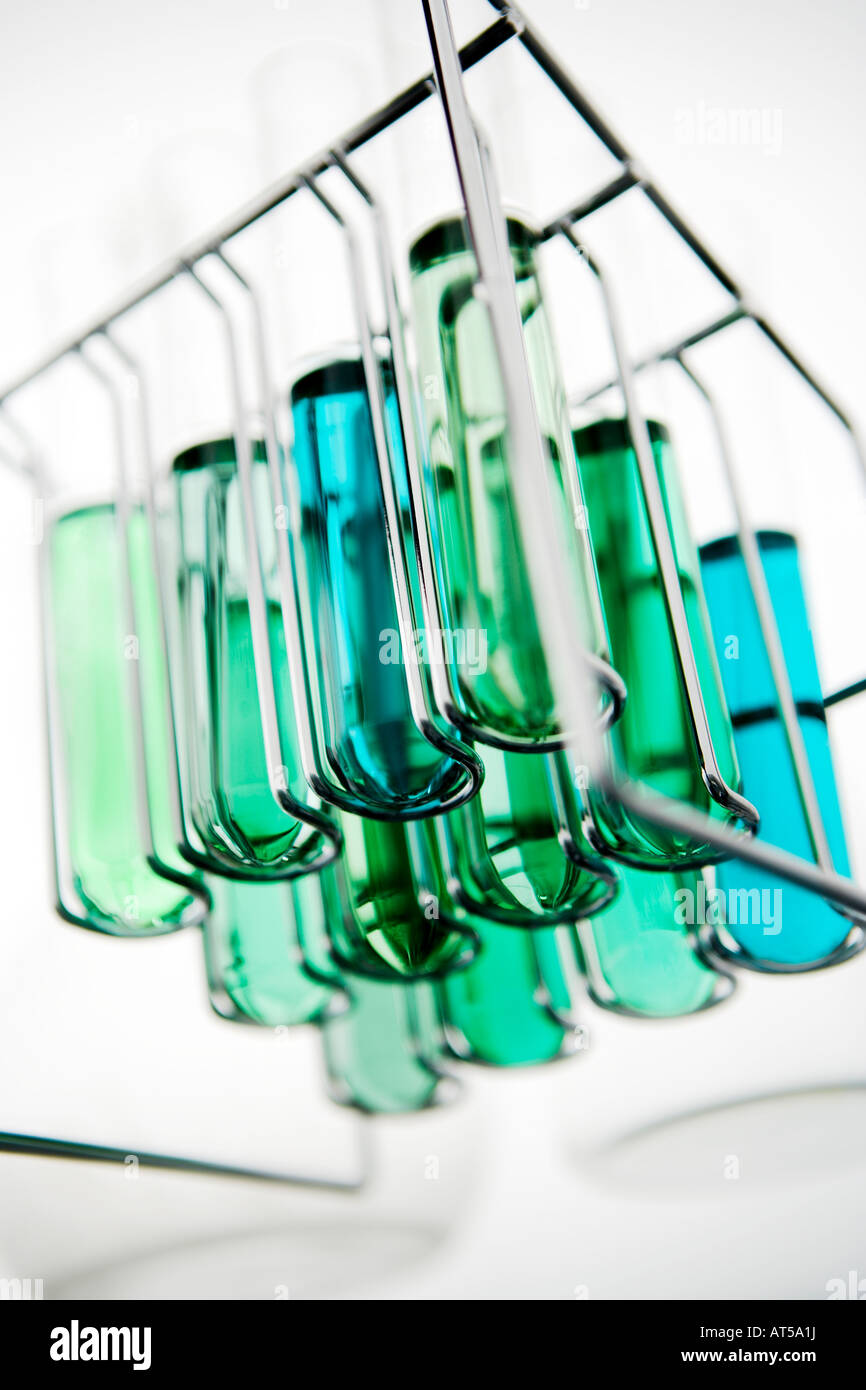 green test tube tubes glass chrome metal wire stand abstract chemicals ...
