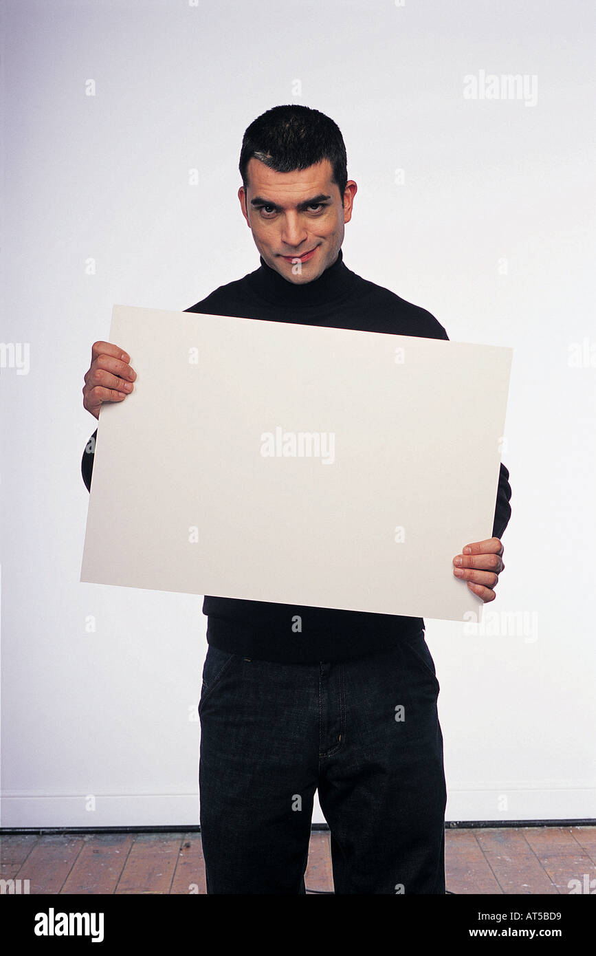 man holding sign Stock Photo - Alamy