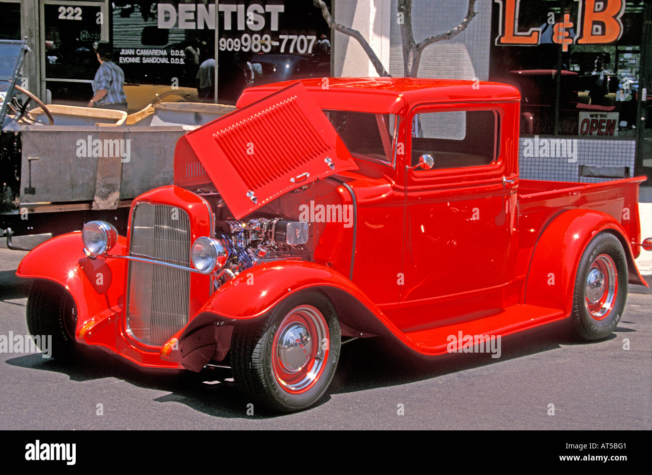 Red Ford hot rod pickup truck Stock Photo - Alamy