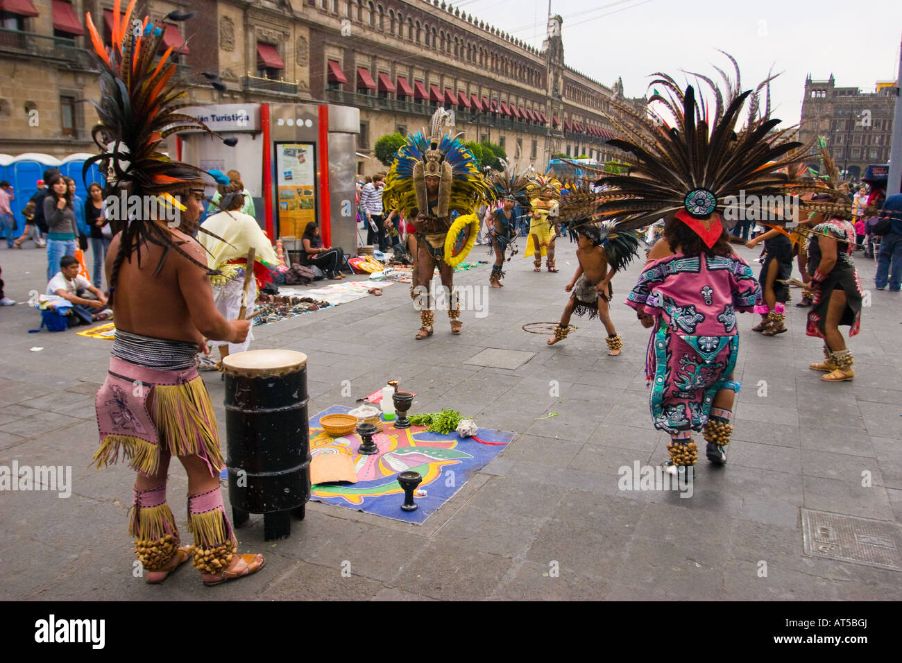 Aztec dancers dancing in the Zocalo in Mexico City, DF, Mexico Stock ...