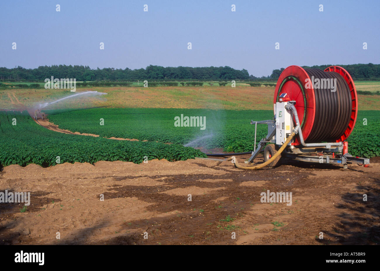Irrigation sprayer system in operation on a field at Snape Suffolk ...