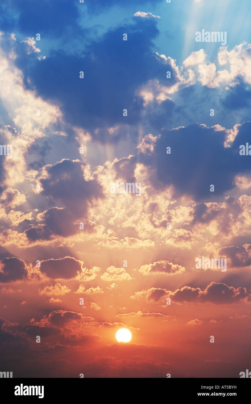 Indian sunrise against a cloudy sky. India Stock Photo - Alamy