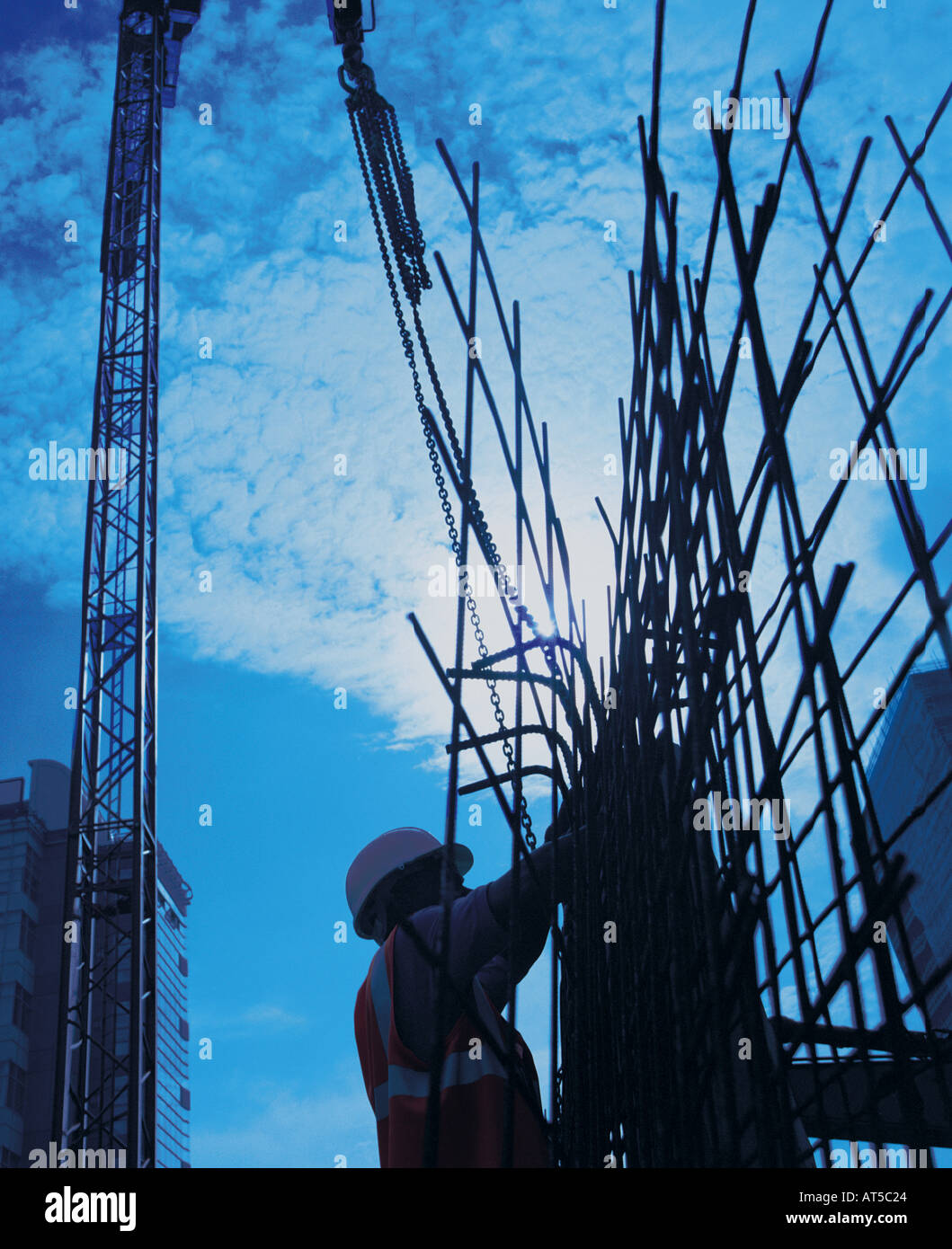 construction worker working on steel framework Stock Photo - Alamy