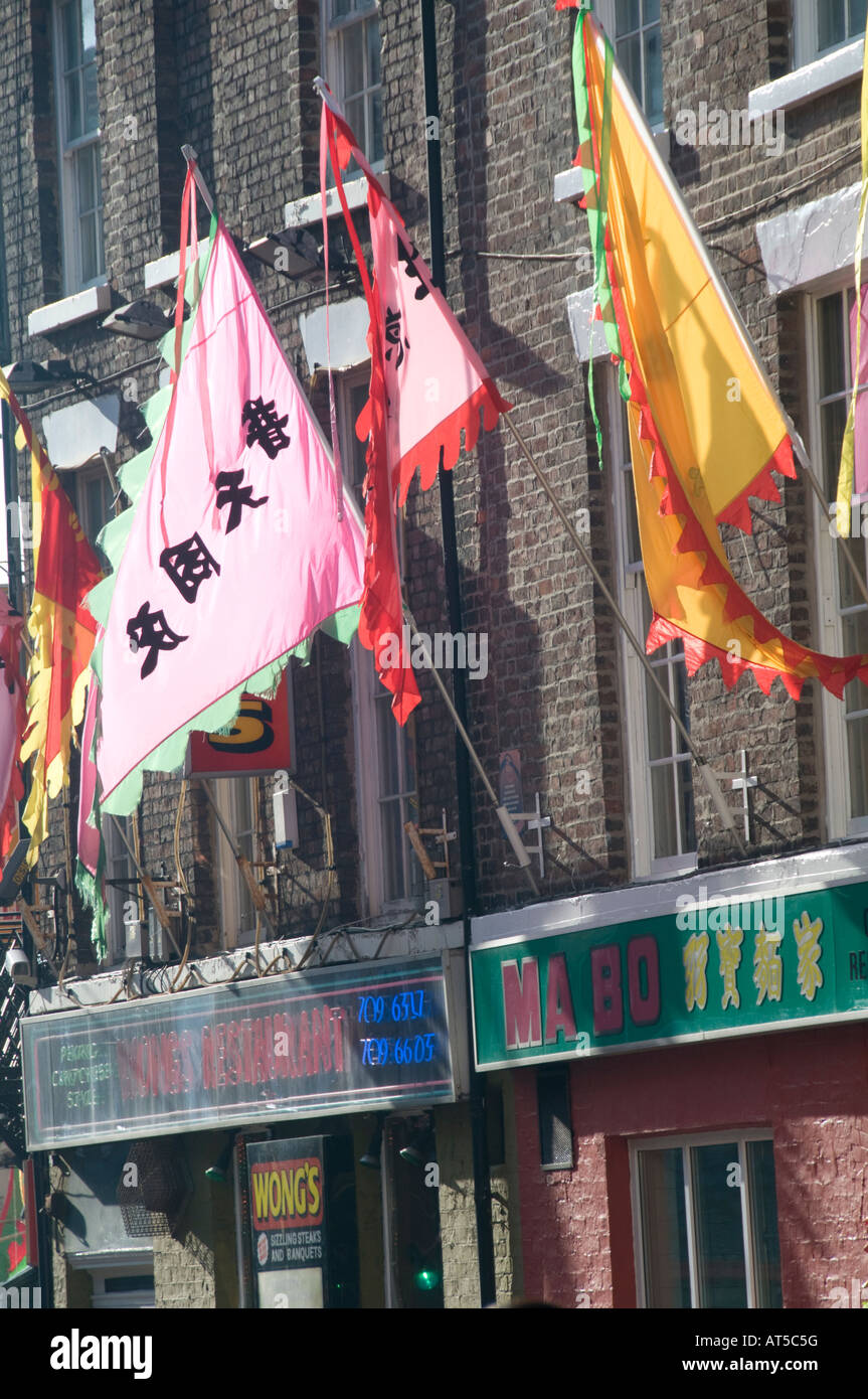 colourful banners outside shops in Chinatown during Chinese new year ...