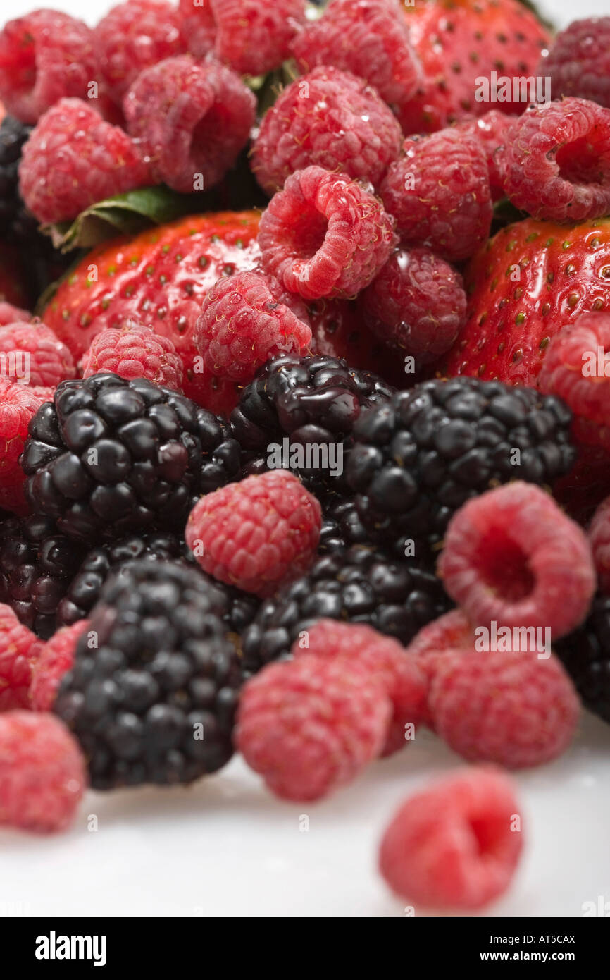 Strawberries Blackberries Raspberries fruits overhead from above ...