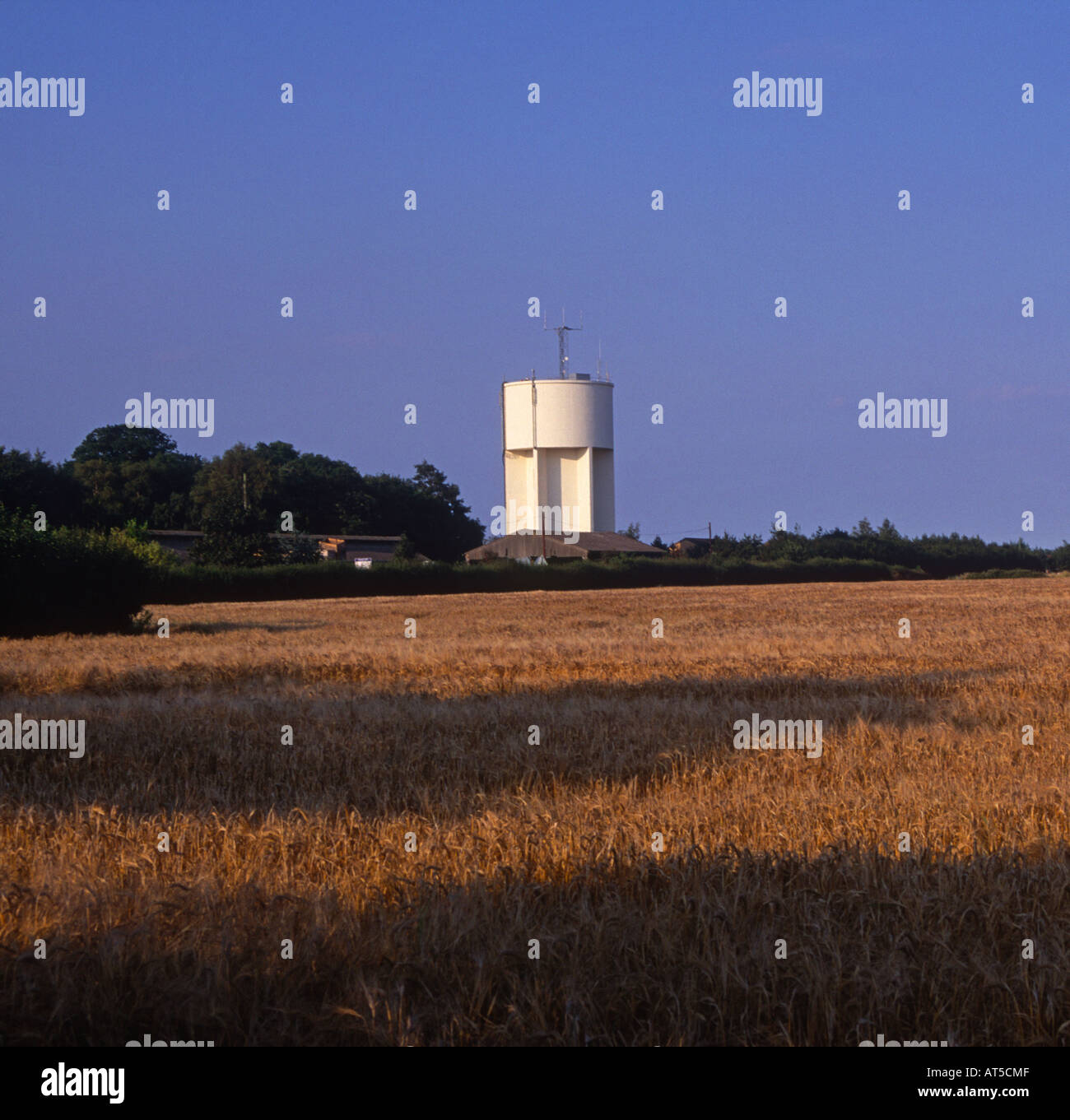 White concrete water tower looking over cereal field rendlesham hi-res ...