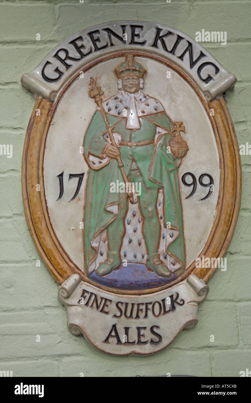 Pub sign for Greene King beer, Suffolk, England, UK Stock Photo - Alamy