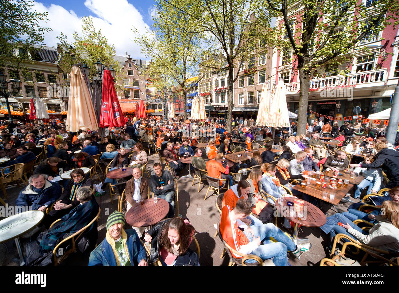 Early spring in Amsterdam. All the cafe terraces of the Leidseplein ...