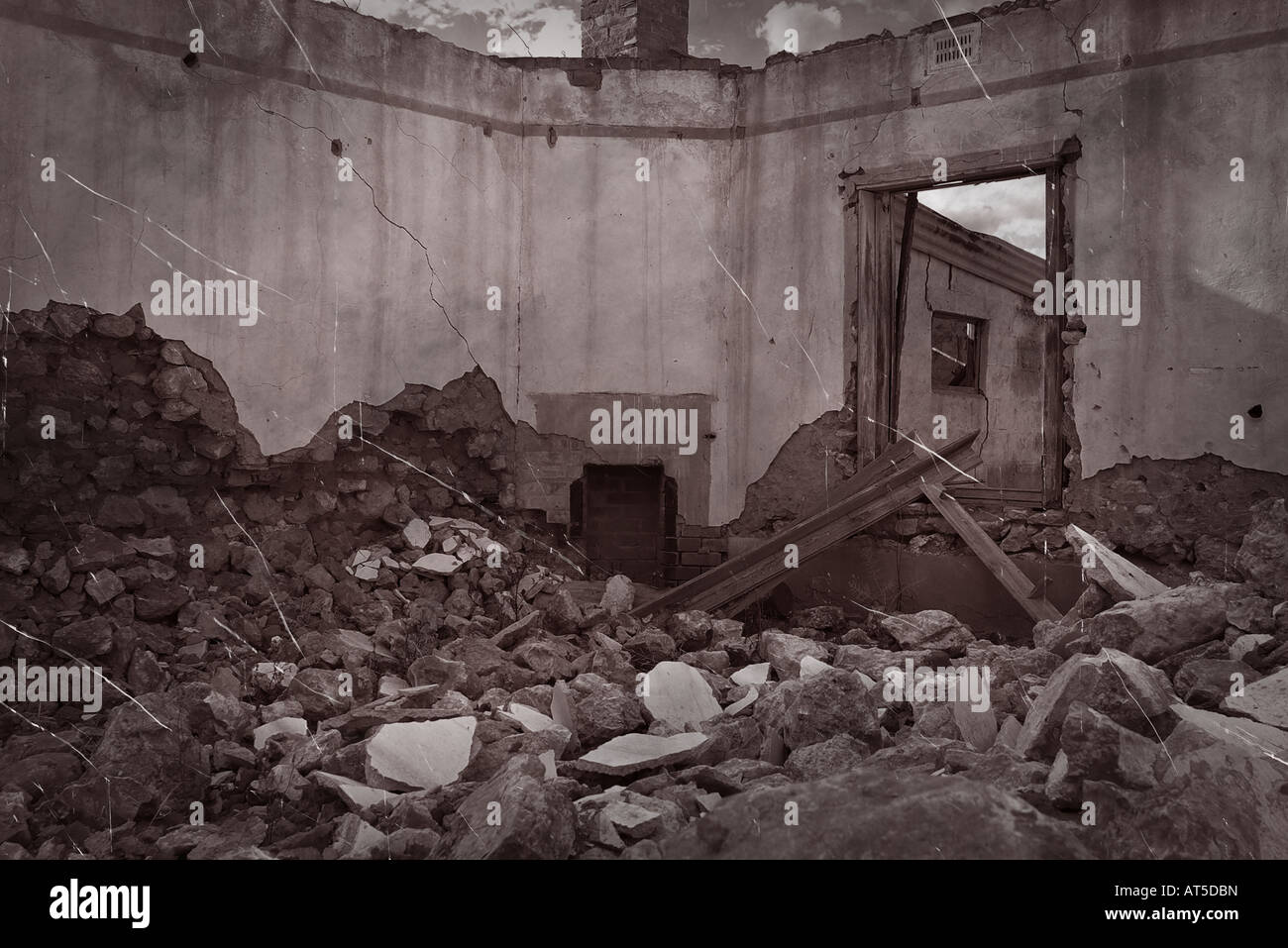 old scratched and dirty photo of ruins and rubble Stock Photo - Alamy