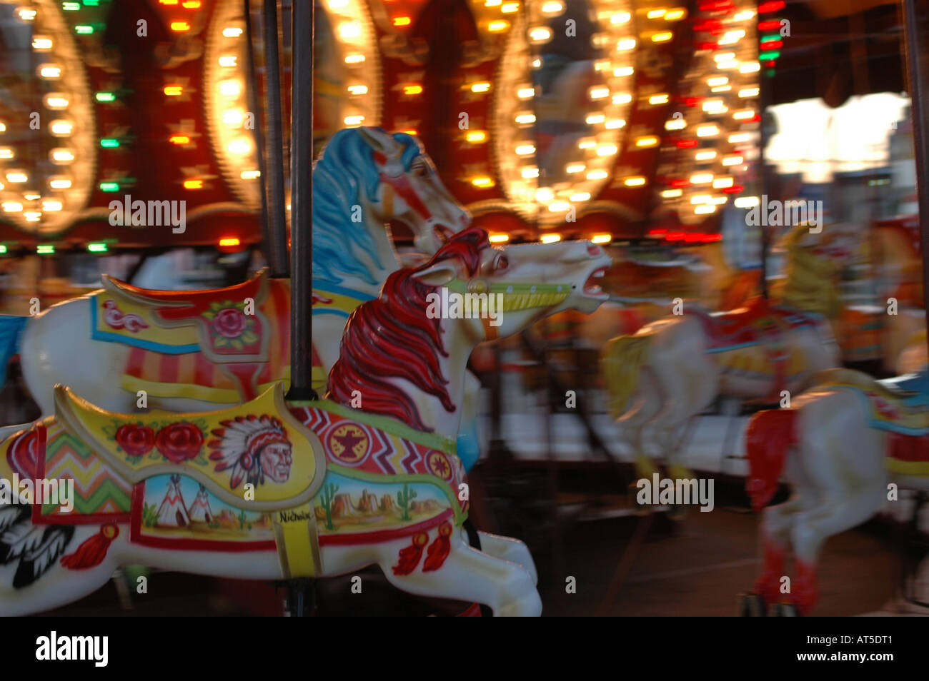 Wooden merry go round houres carousels in Coney Island amusement park ...