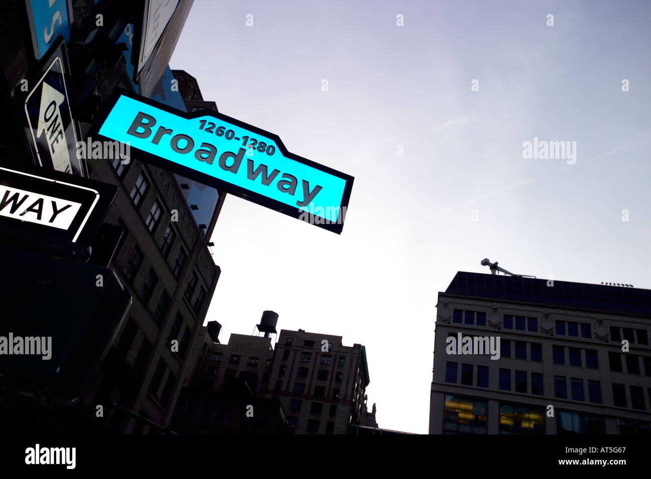 Broadway sign at night New York City Stock Photo - Alamy