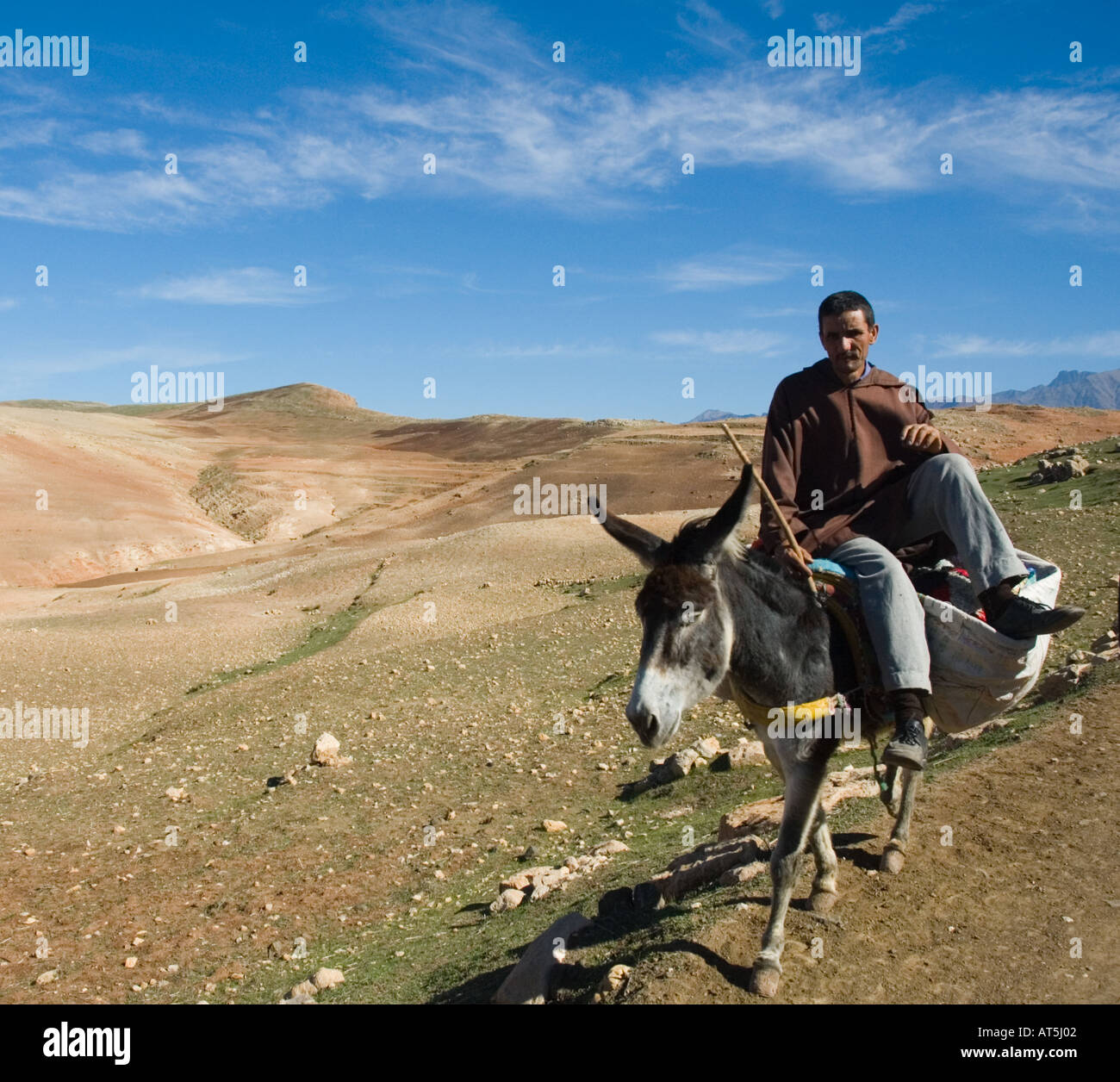 Morocco Berber farmer heads home from Asni market across High Atlas ...