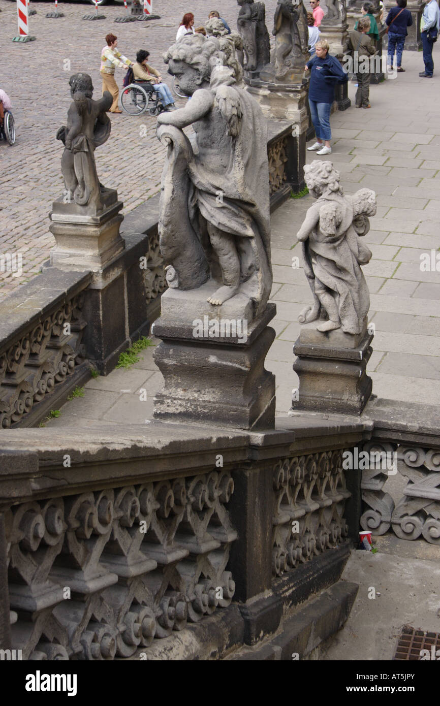 Prague statue in front of the temple area parapet pavement Stock Photo ...