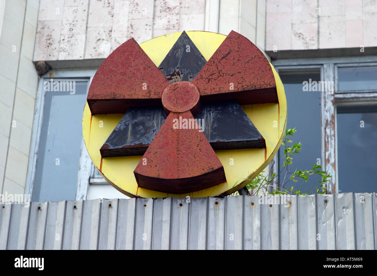 a radiation sign in Prypiat (Chernobyl), Ukraine. 19 years after the ...