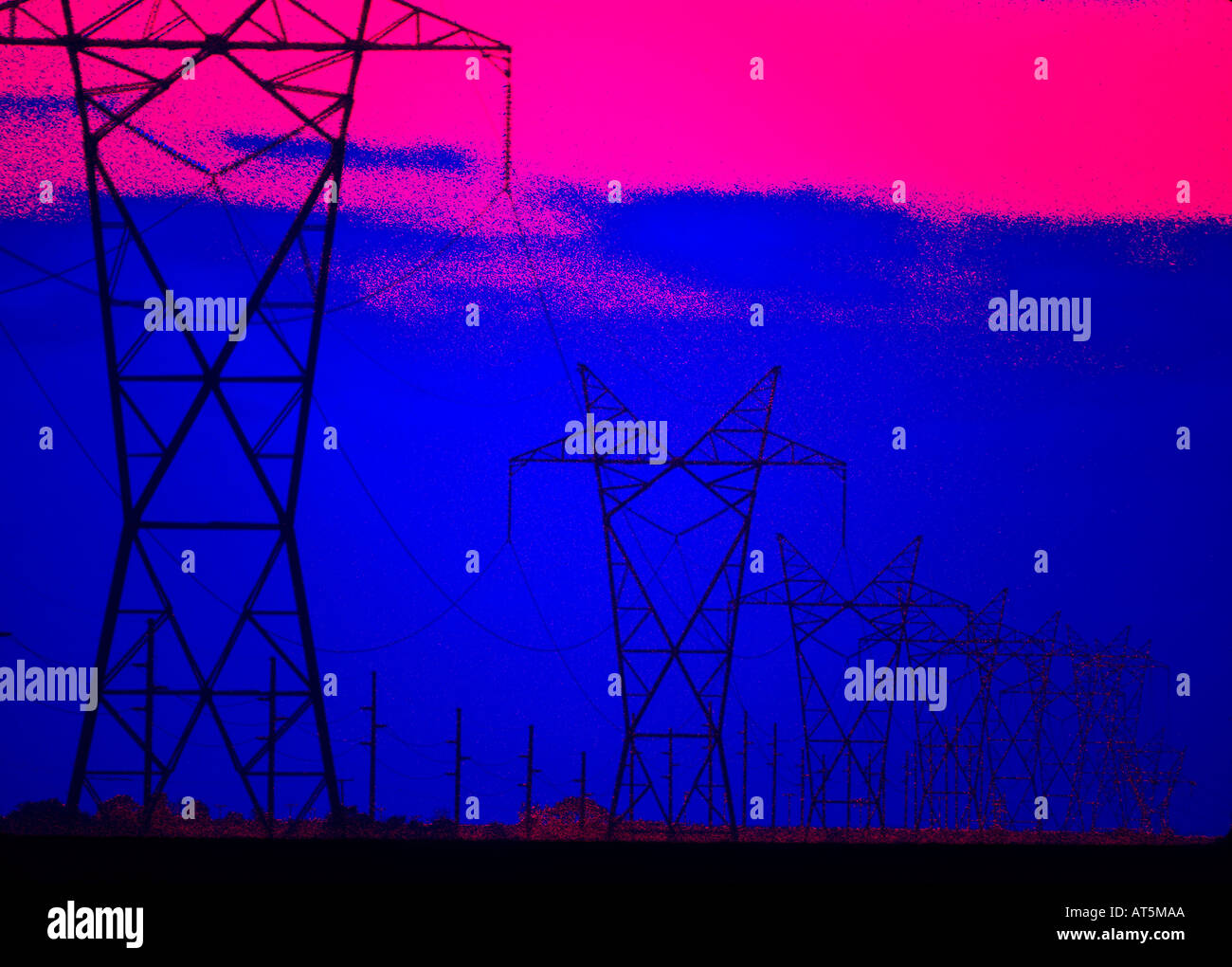 transmission power line towers at sunset Stock Photo - Alamy