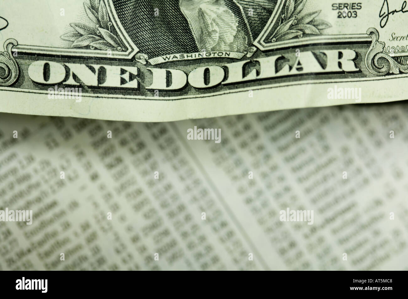one dollar bill US on financial newspaper stock prices section Stock ...