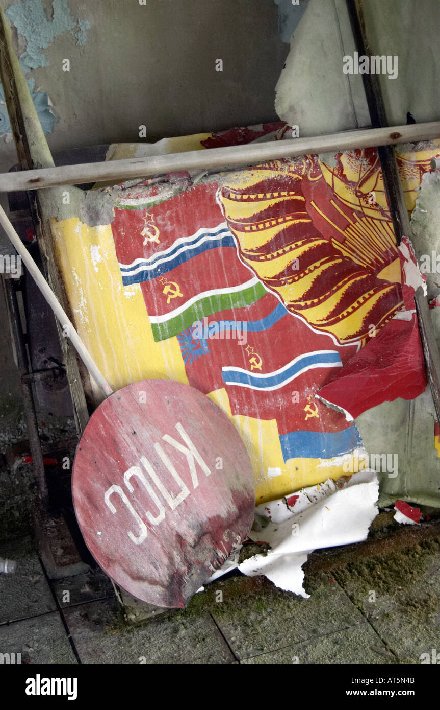 soviet sings in a school in Prypiat (Chernobyl), Ukraine. 19 years ...