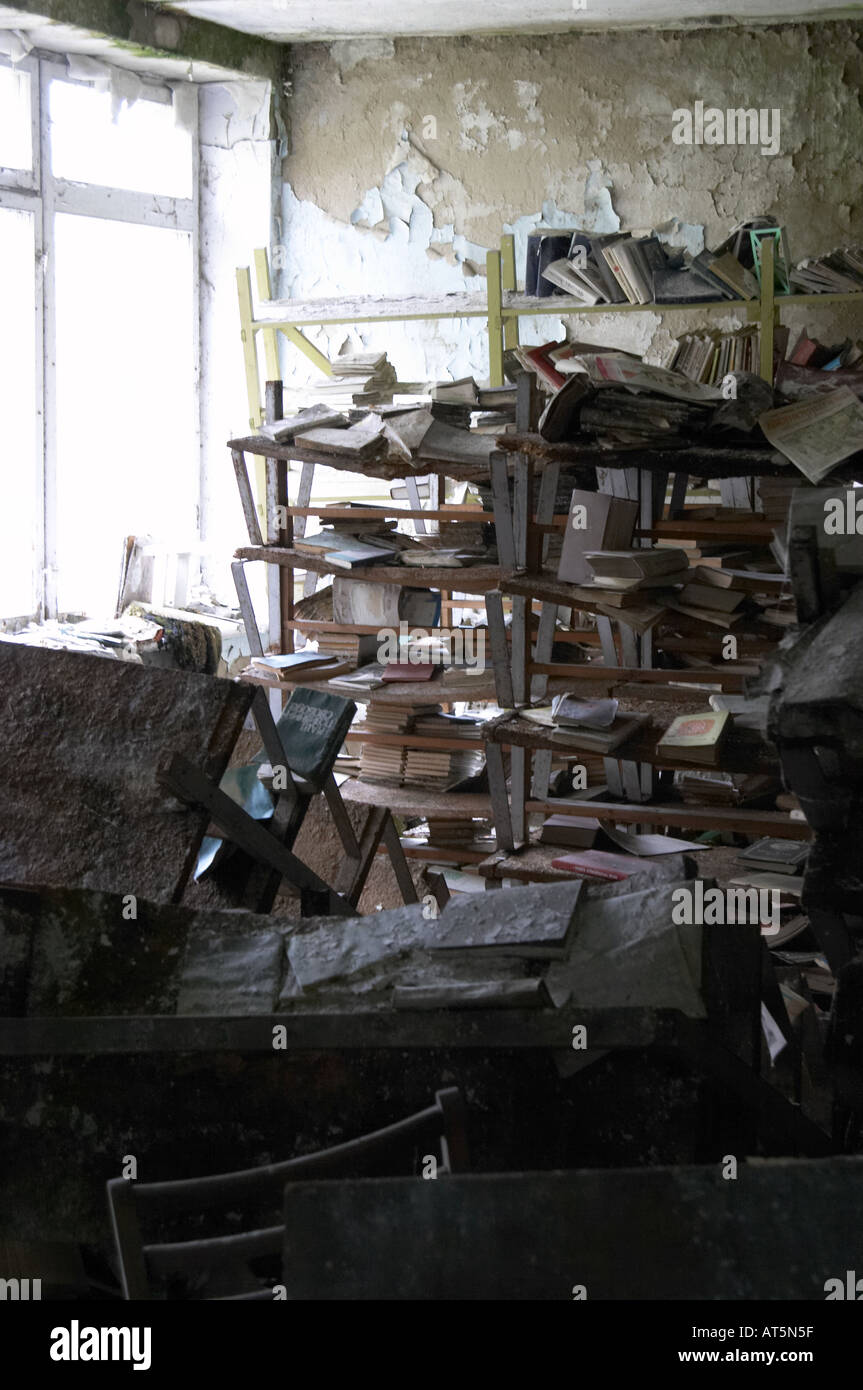 a Library in a school in Prypiat (Chernobyl), Ukraine. 19 years after ...