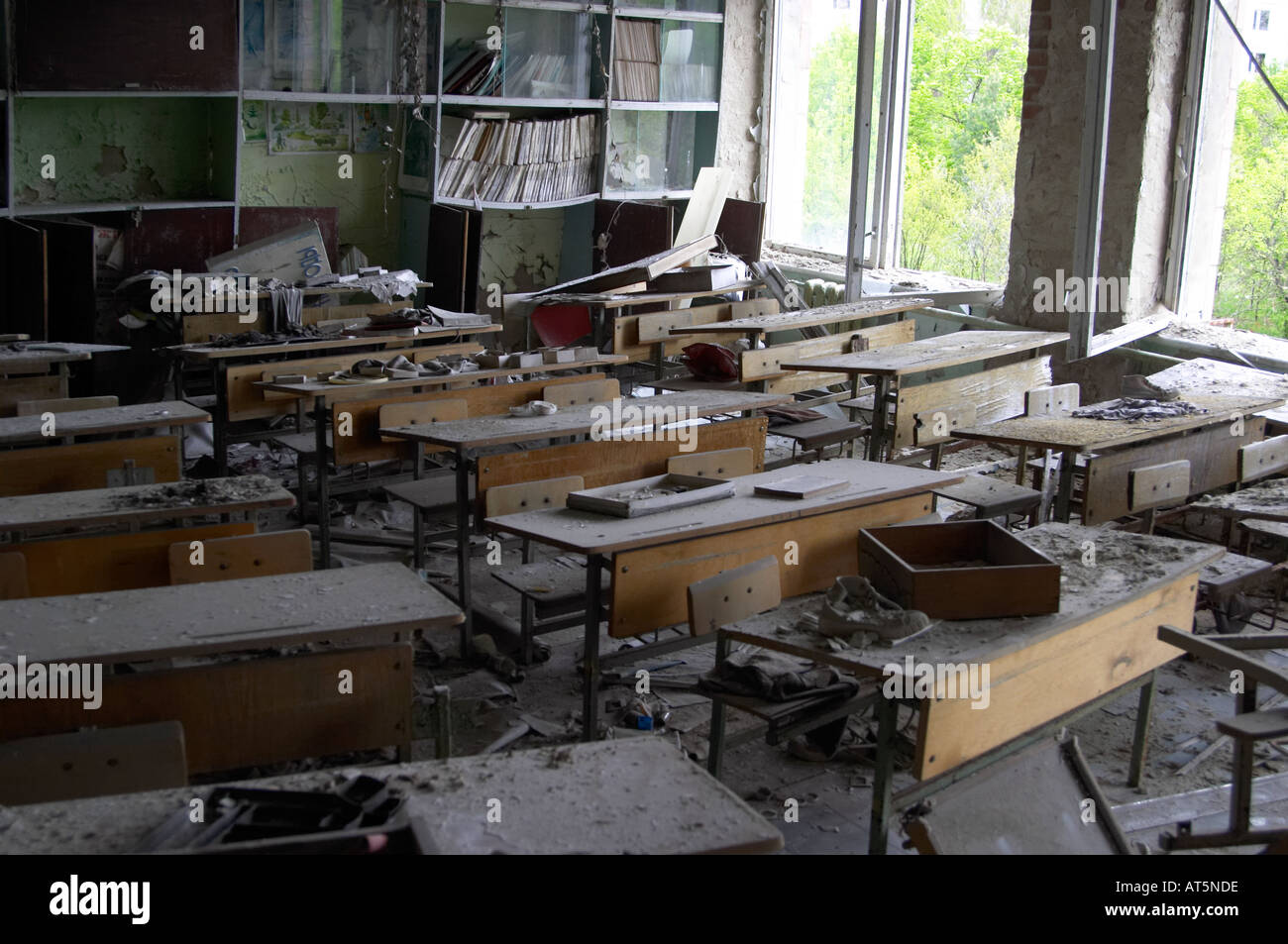 a school in Prypiat (Chernobyl), Ukraine. 19 years after disaster Stock ...
