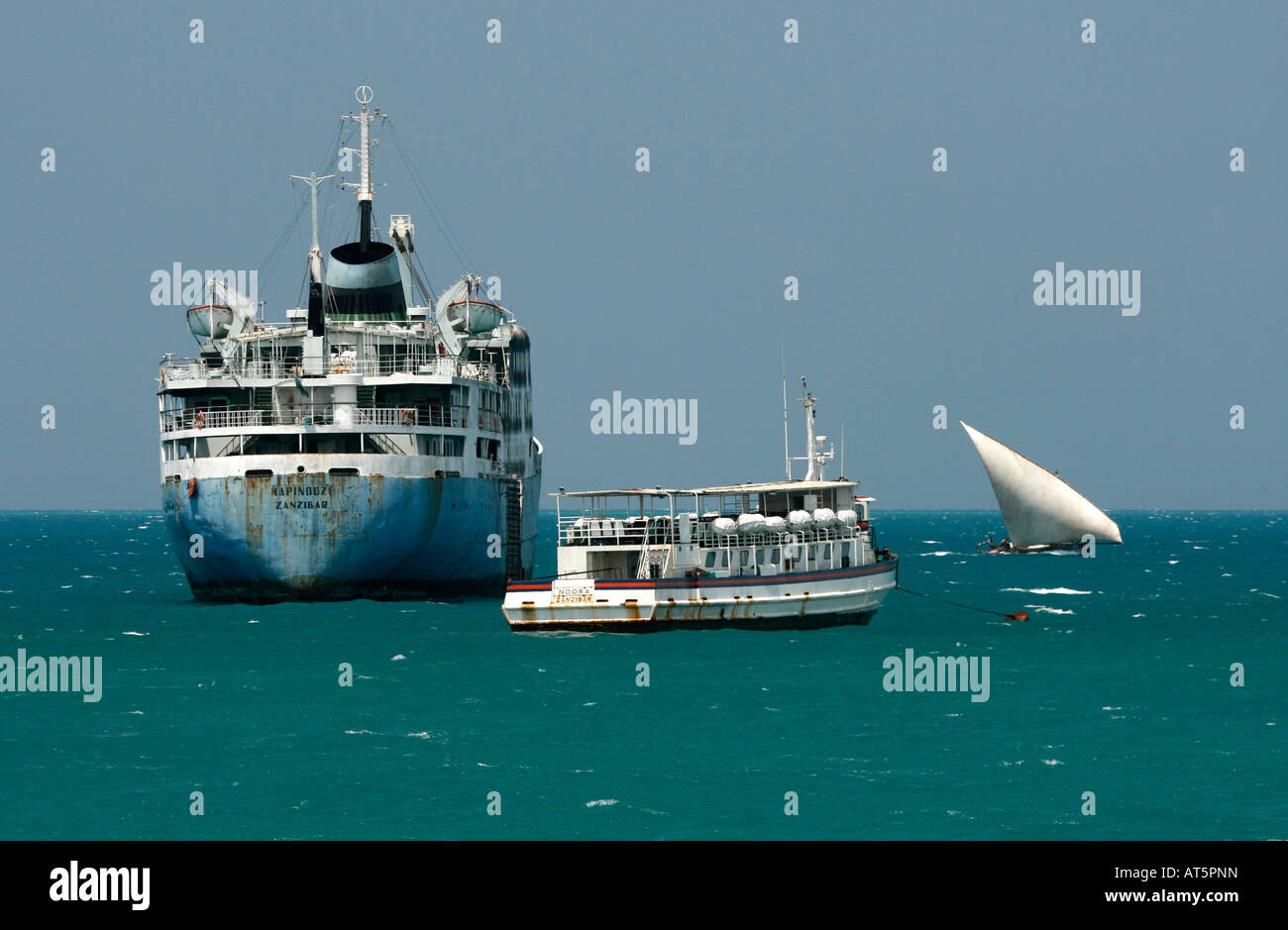 MV Mapinduzi and other vessels in the harbour at Stone Town, Zanzibar ...