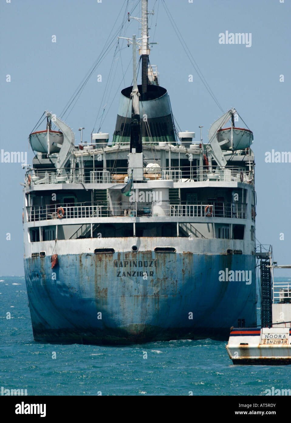 MV Mapinduzi at anchor in the harbour of Stone Town, Zanzibar, Tanzania ...