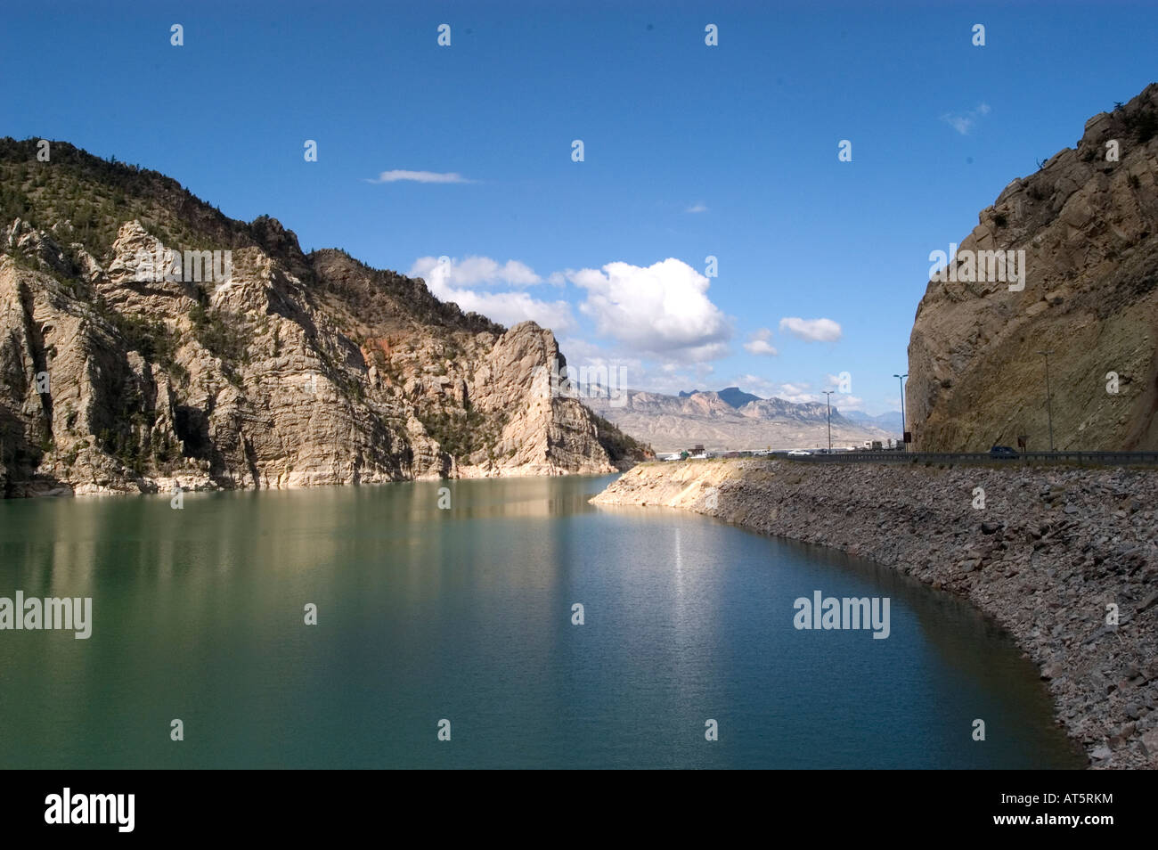 The Buffalo Bill Dam contains are large reservoir of water near Cody ...