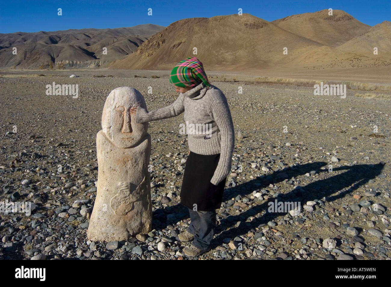 An ancient Balbal or Turkic Grave Stone said to mark the burial place ...