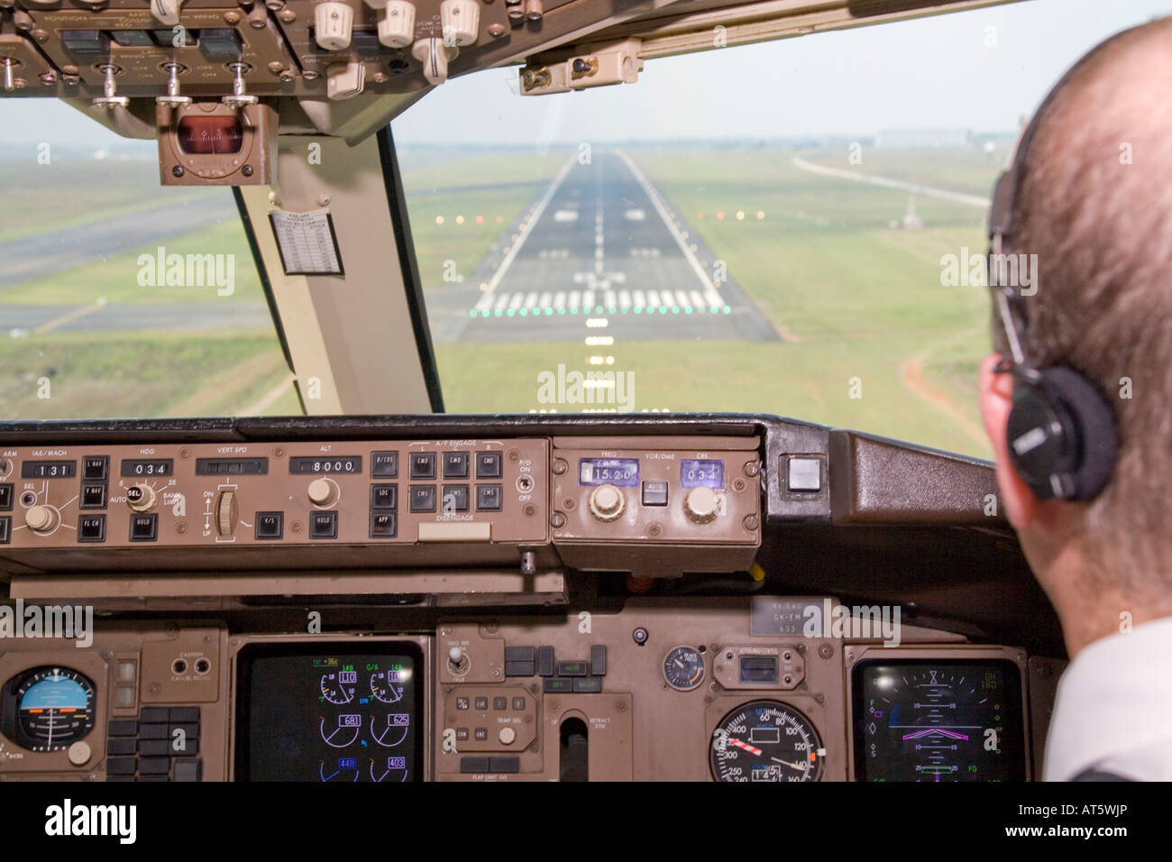 3 sequence series of a Boeing 767 landing The pilots and cockpit of an ...