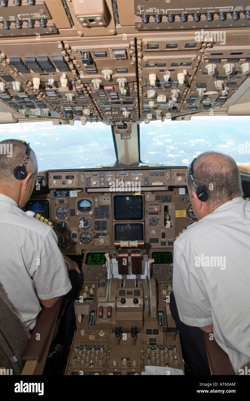South Africa The interior of an El Al Boeing 767 cockpit at take off ...