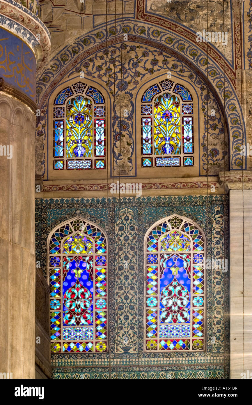 Multi coloured windows at the blue mosque (Sultan Ahmed Ahmet Stock ...