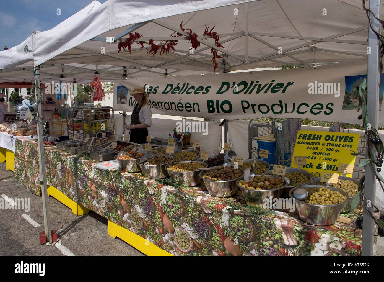 Worthing England, food market and olive stall. Photo by Nikki Attree ...