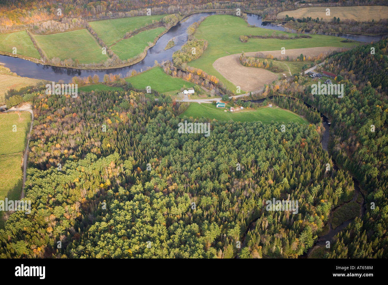 An aerial view of Paul Stream where it empties into the Connecticut ...