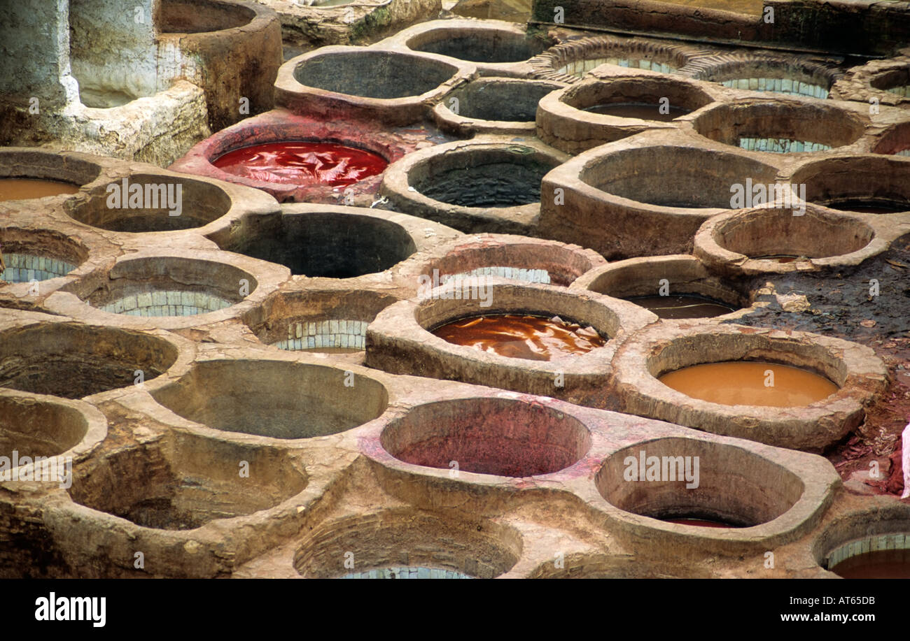 Dye pits and Tannery, Fes Medina, Morocco Stock Photo - Alamy