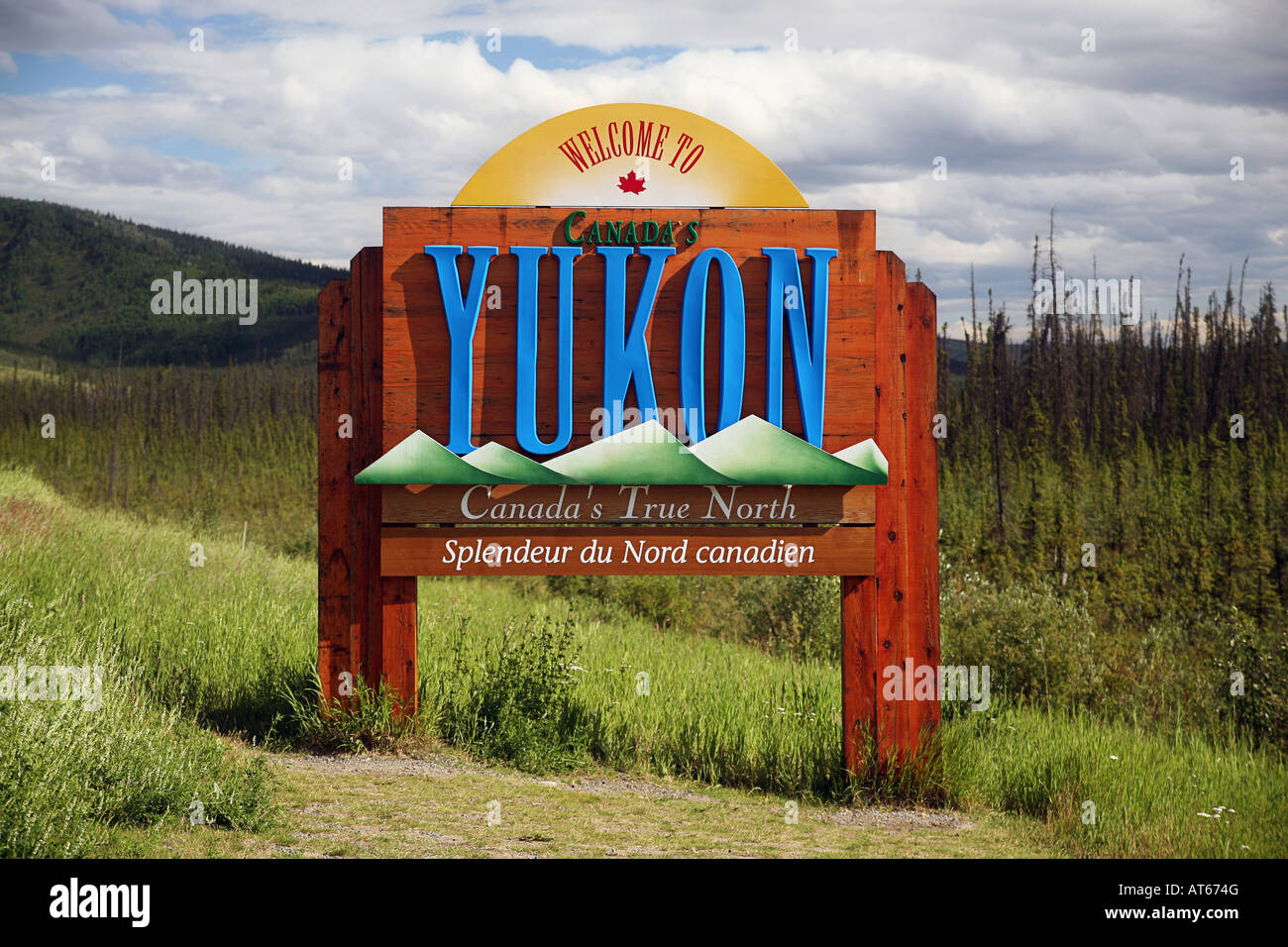 Yukon Sign, entering the Yukon from Alaska USA Stock Photo - Alamy