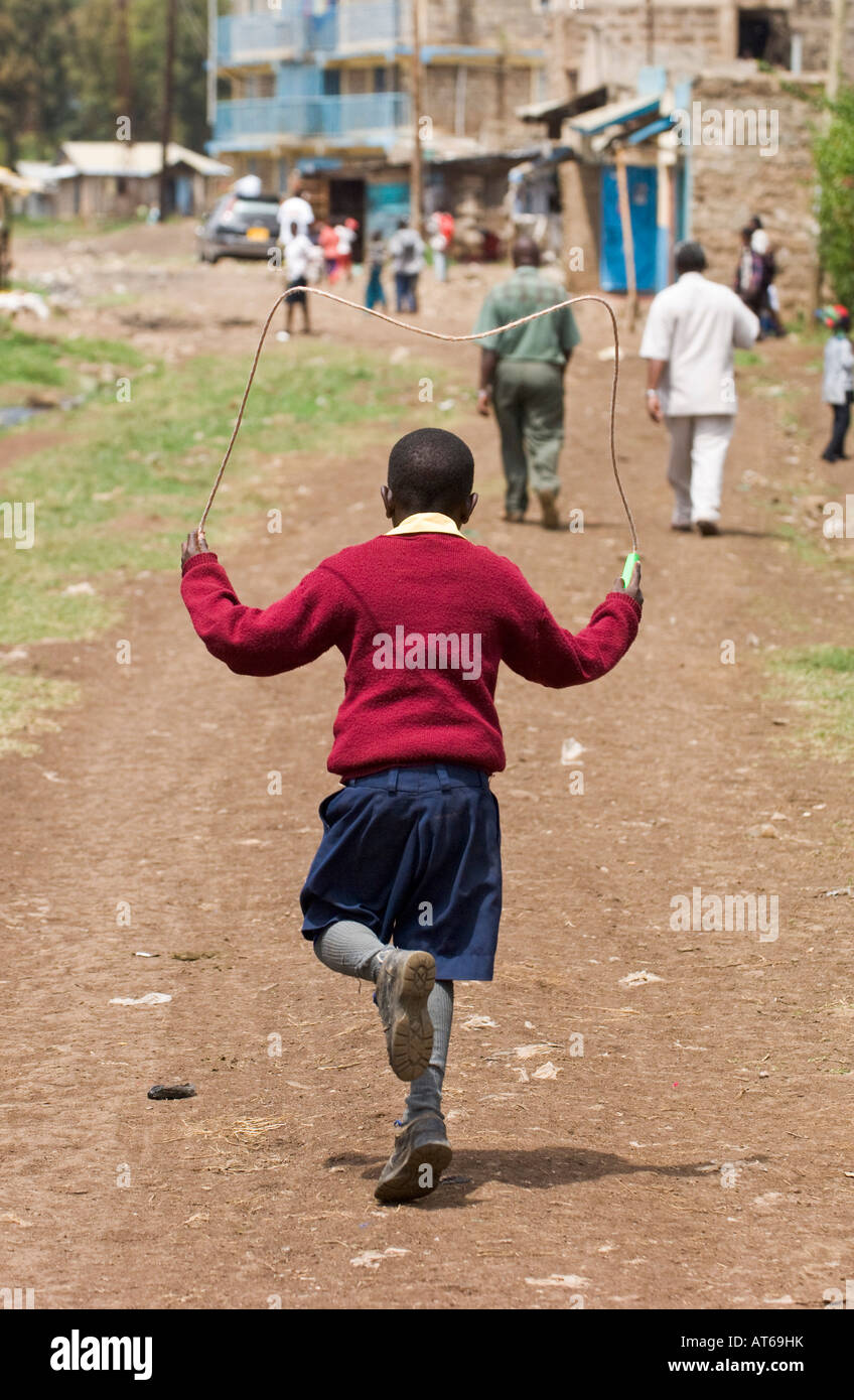Boy using skipping rope Ruiru Kenya Stock Photo - Alamy